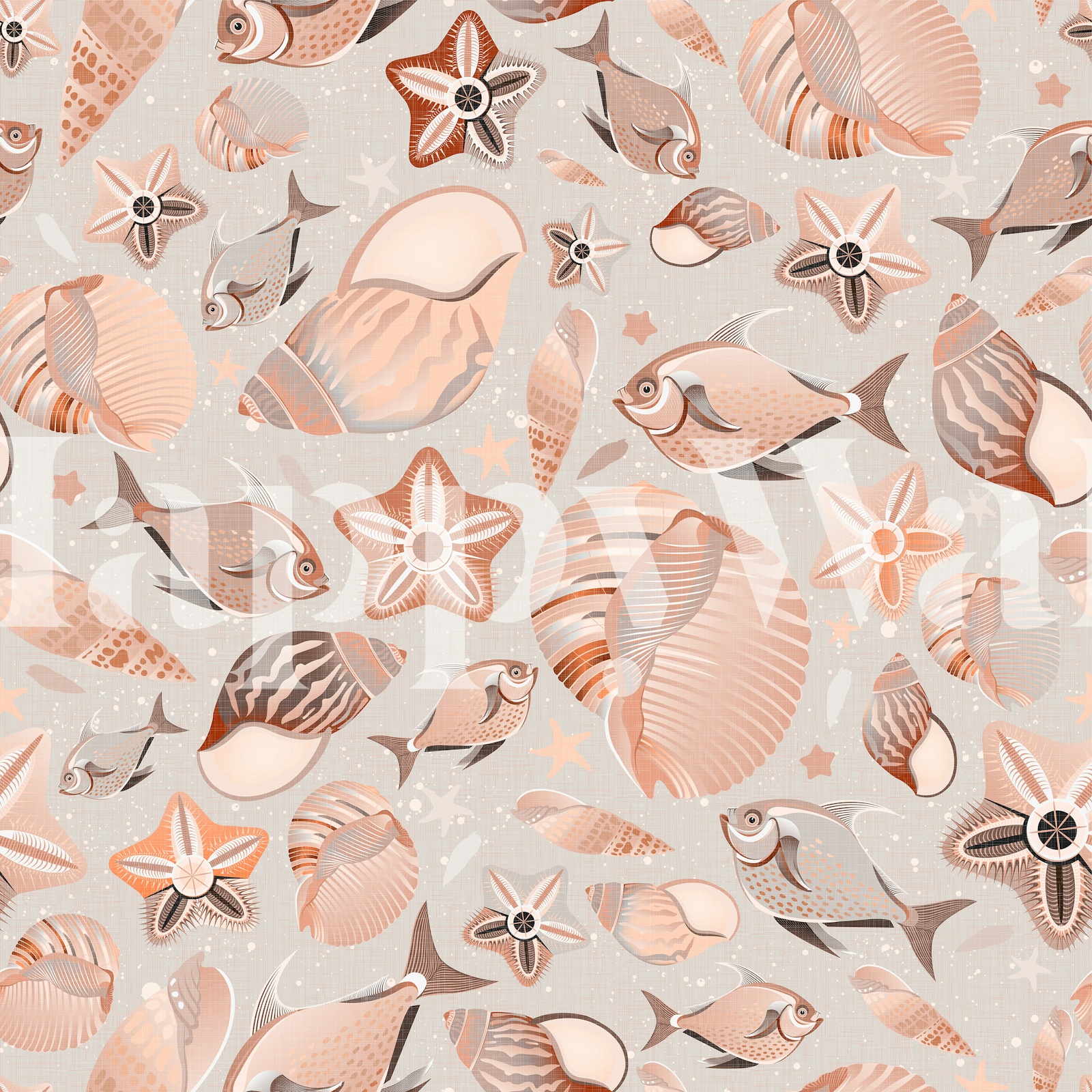 Vintage Sea Life Neutral Wallpaper for Beach Decor