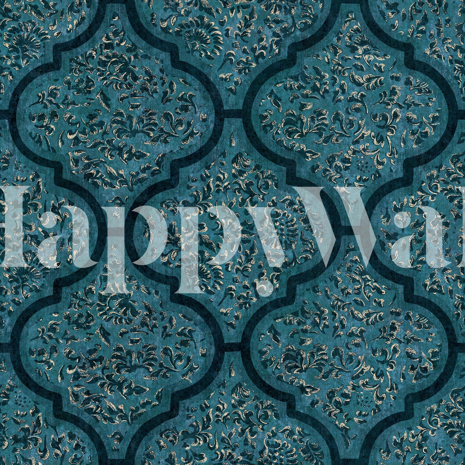Teal Blue Ornamental Moroccan Tile Wallpaper