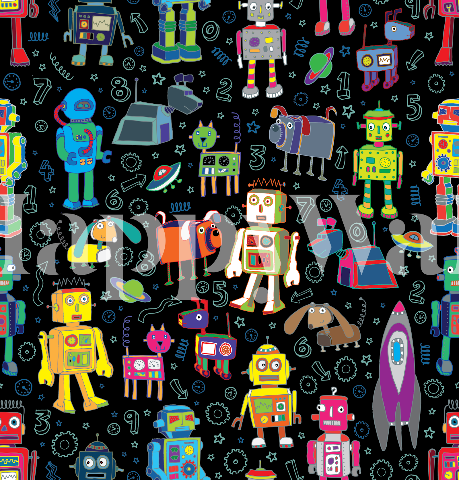 Colorful Robot Wallpaper for Kids' Rooms