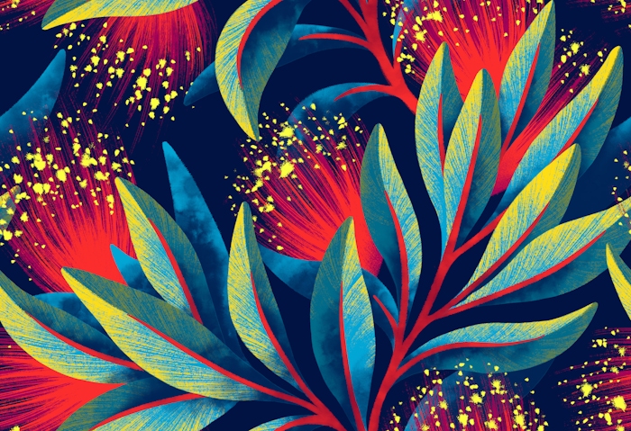 Pohutukawa Floral - Bright Red / Green