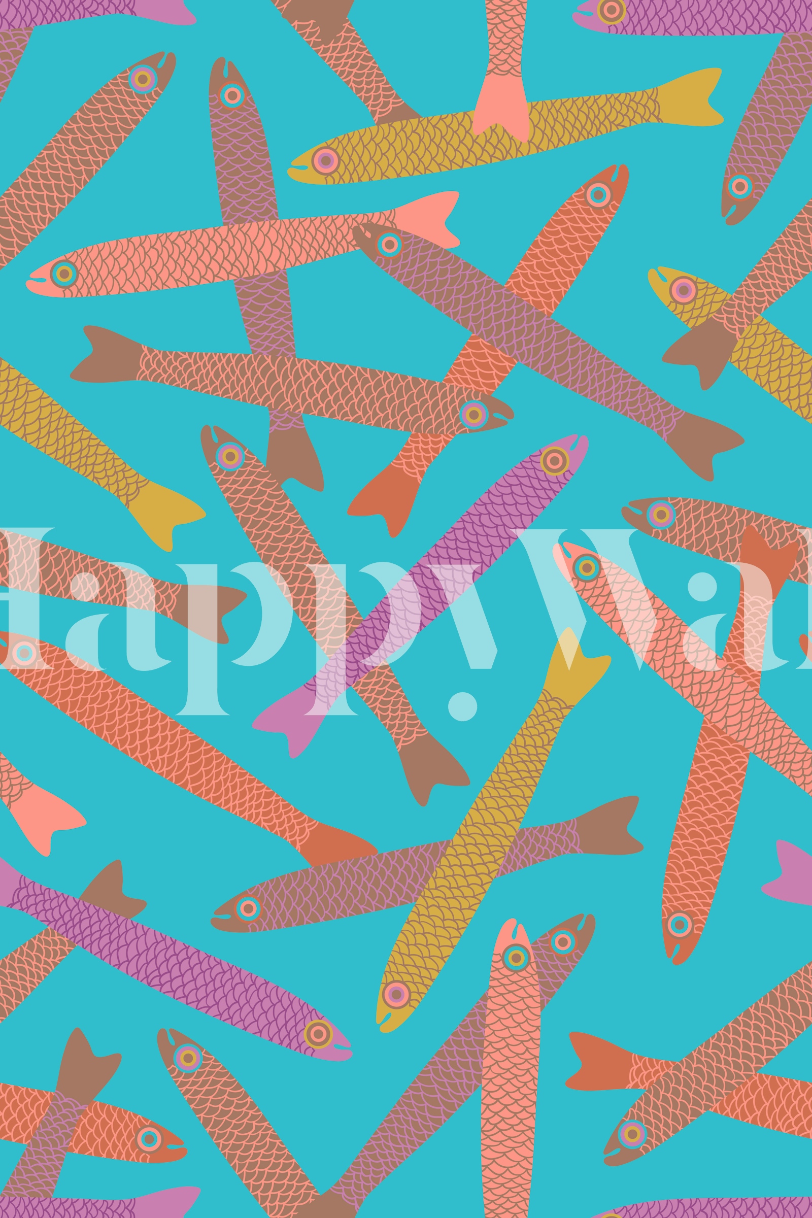 Anchovies Fish Tossed Mocha Mousse Blue Wallpaper