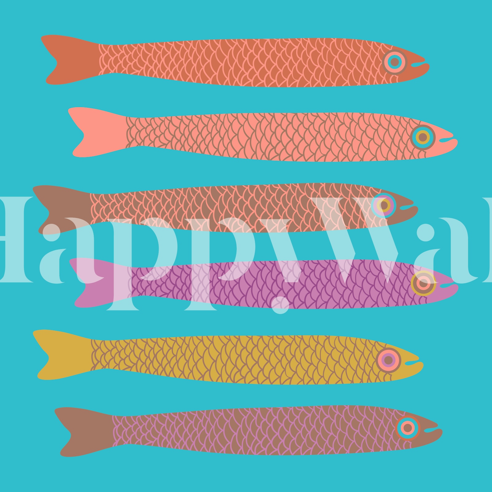 Colorful Retro Fish Wallpaper for Kids