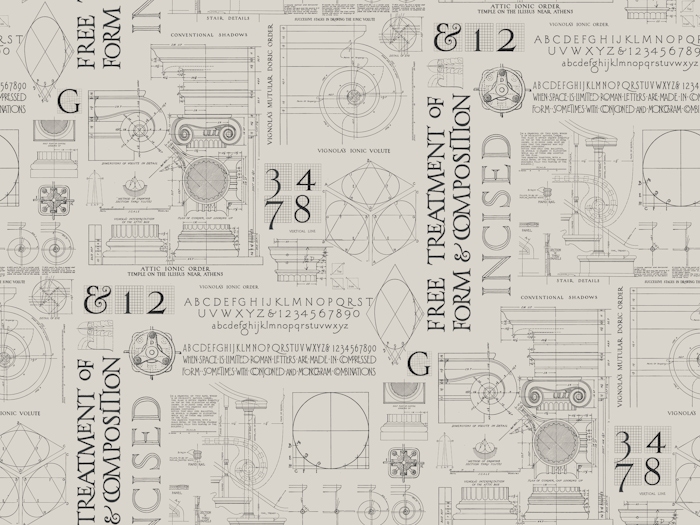 Architectural Blueprint Beige Wallpaper