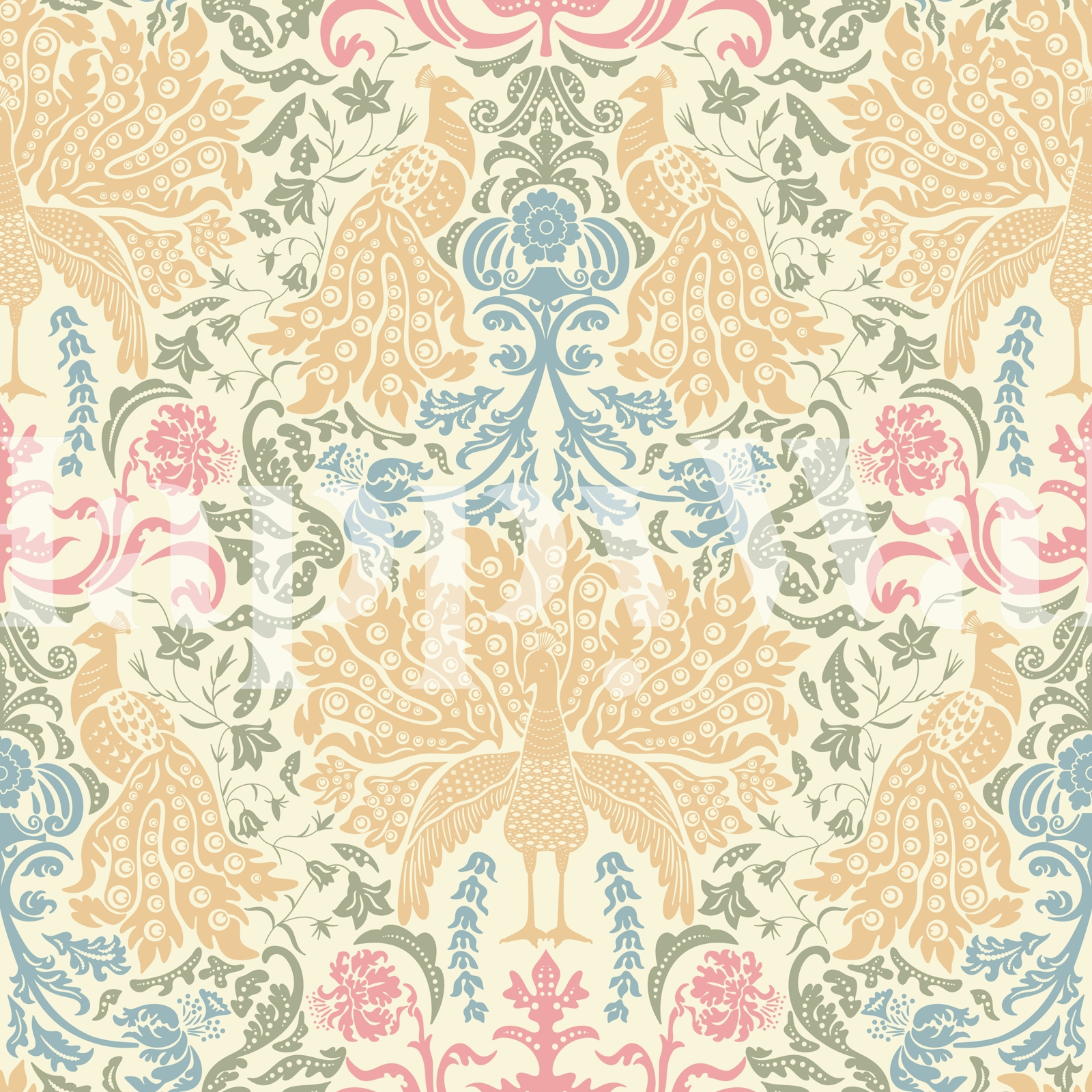 Magical Peacock Damask 1 Wallpaper | happywall.com