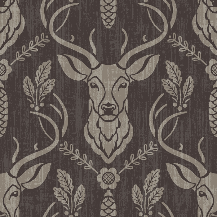 Cabincore Deer Pattern Black Wallpaper