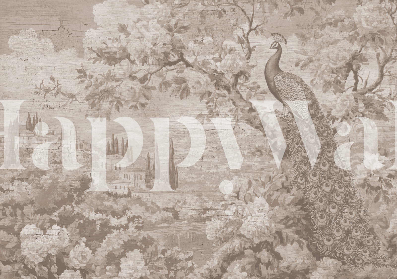 Soft Sepia Peacock Wallpaper