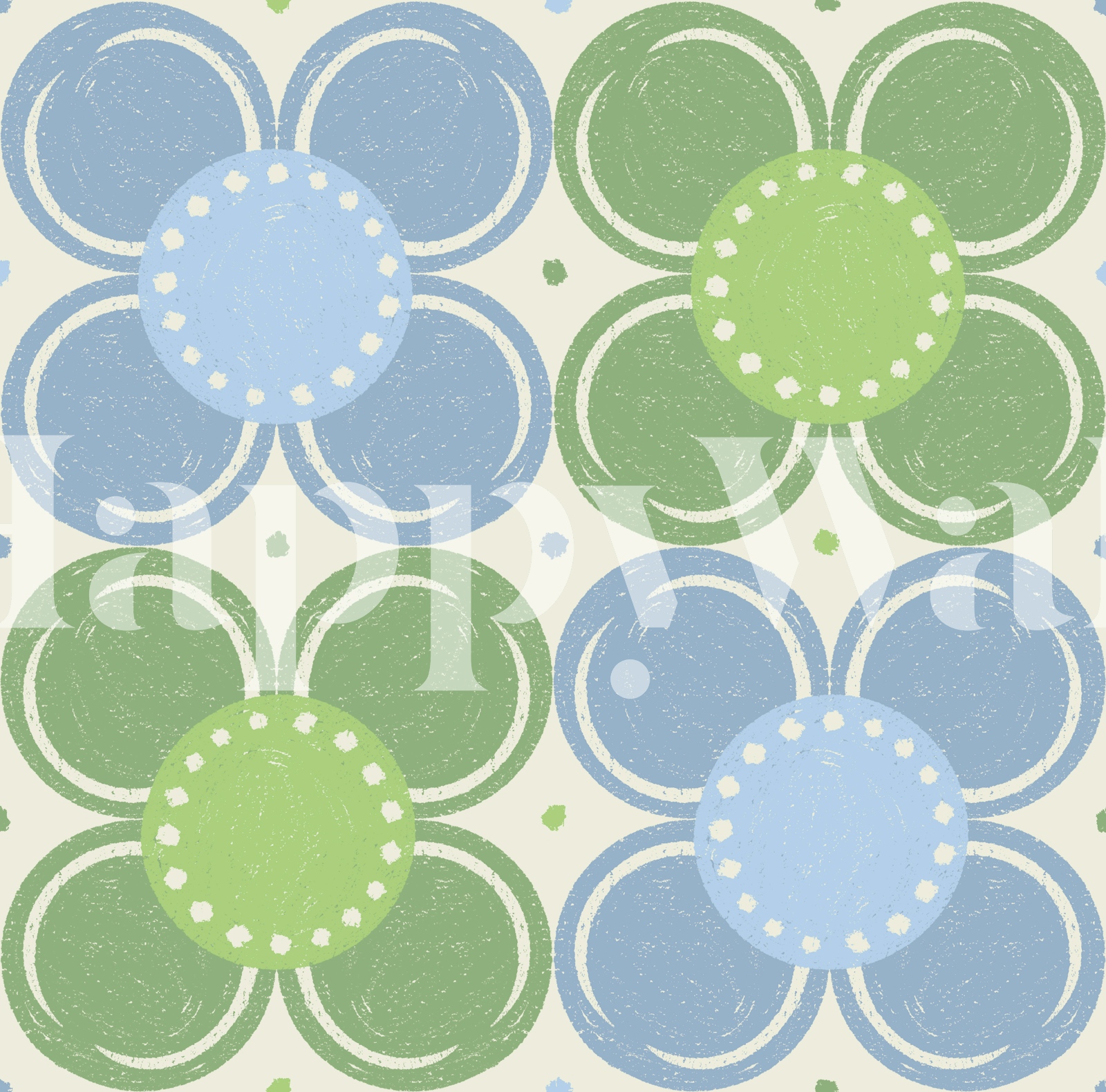 Blue Green Floral Retro Wallpaper