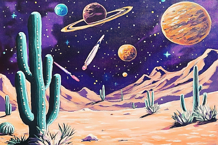Cactus Planet Cosmic Wallpaper Design