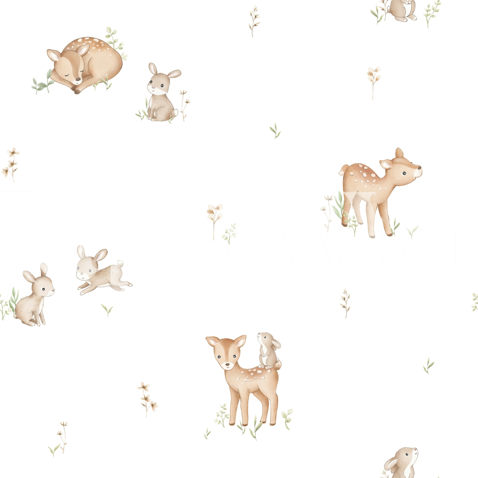 Cute Fawn and Rabbit Nursery Wallpaper