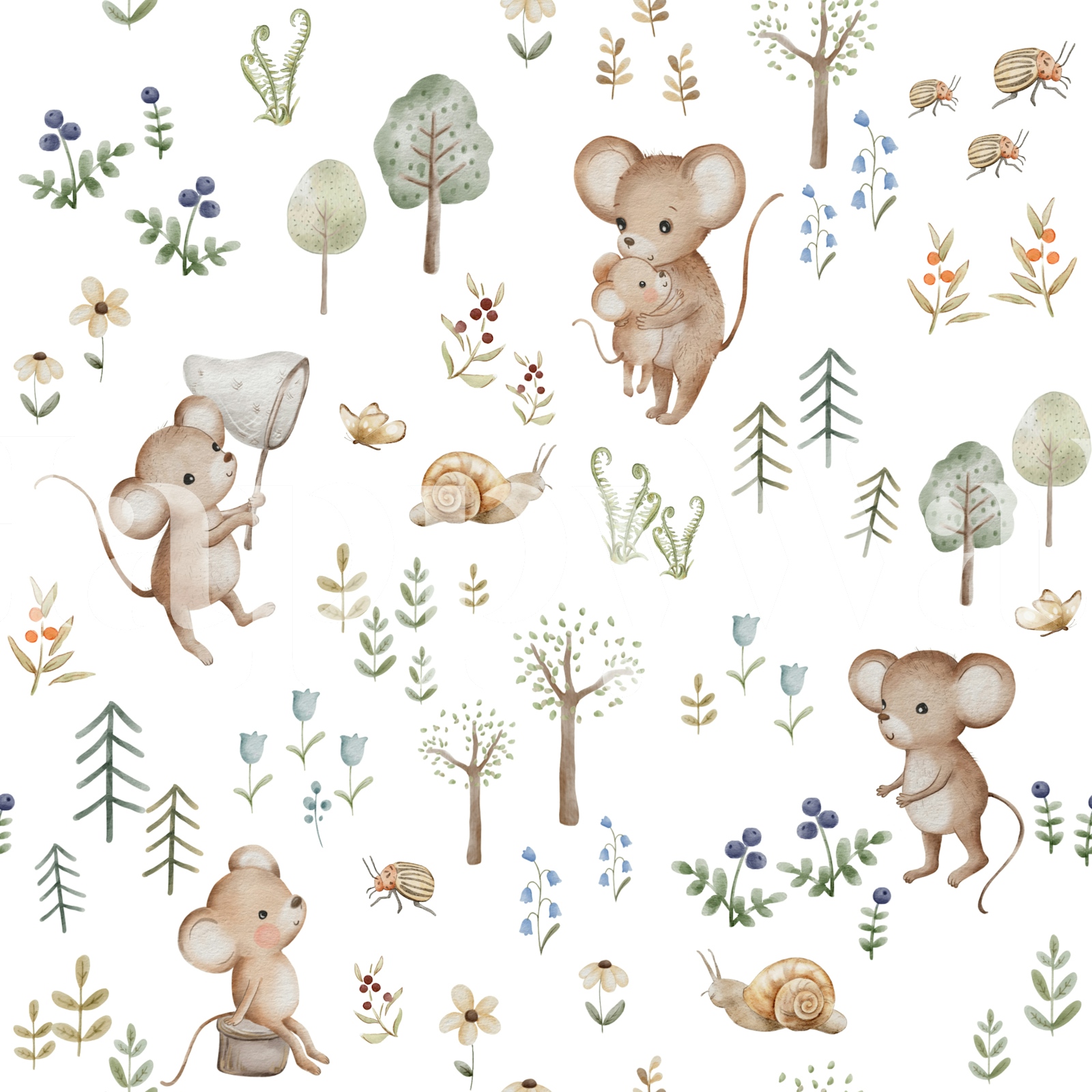Cute Mouse Forest Wallpaper for Kids Rooms
