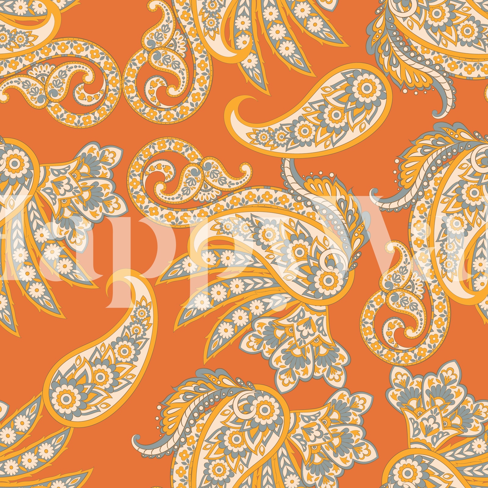 Orange Floral Paisley Wallpaper