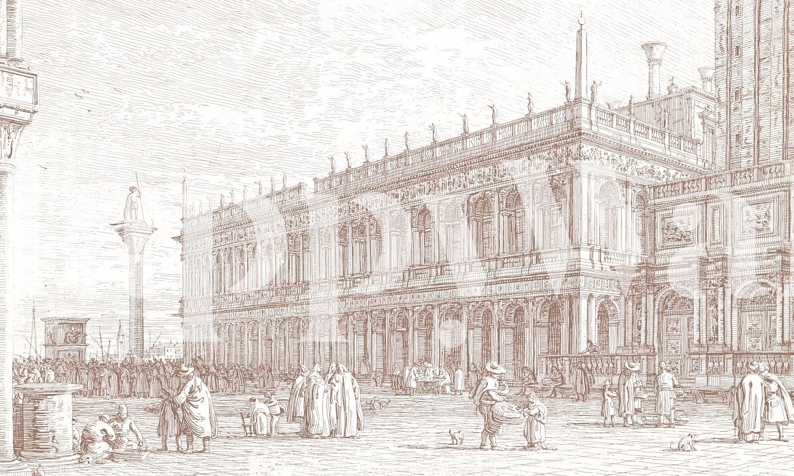 Historic Venice Architectural Etching Wallpaper
