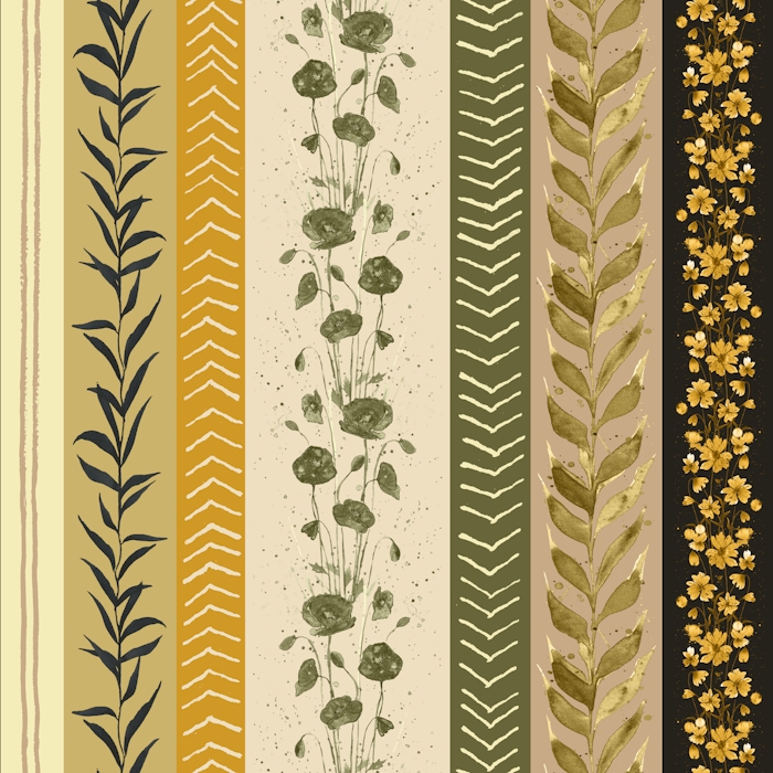 Earthy Floral Wallpaper with Green and Yellow Accents