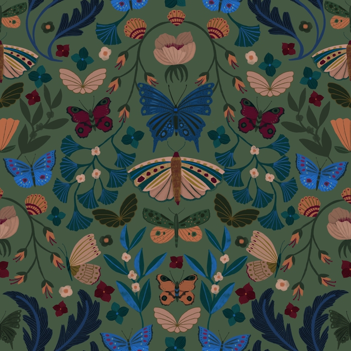 Fluttering Florals - Green Wallpaper