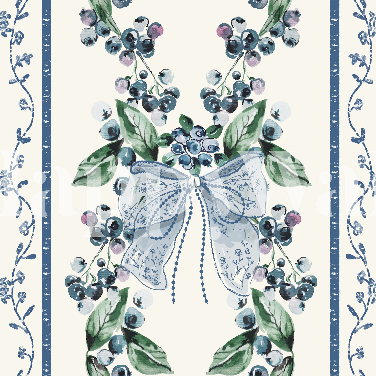 Blueberries and Bow Stripes - Happywall