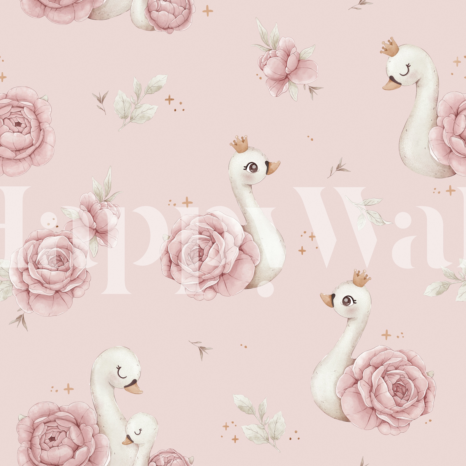 Pink Floral Swan Wallpaper for Nursery