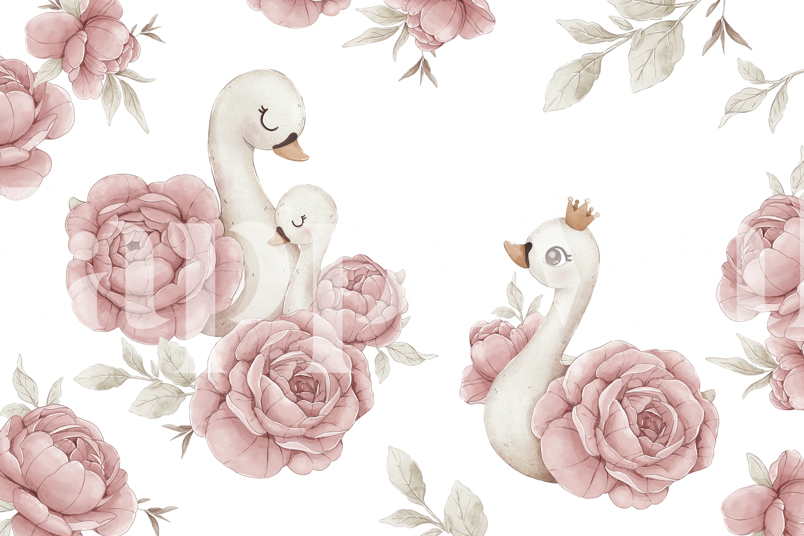 Peony Swan Mural - Happywall