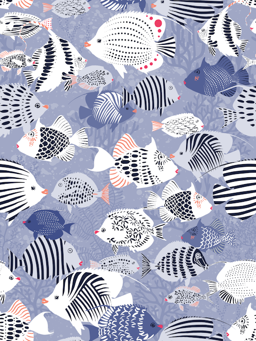 Nautical Fish Pattern Blue Wallpaper
