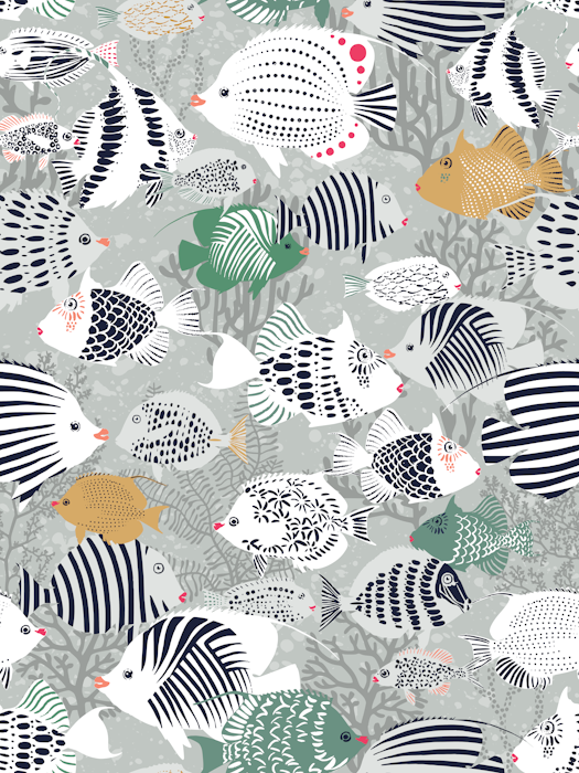 Colorful Fish Pattern Grey Wallpaper