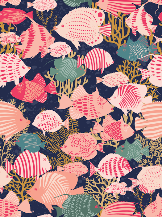 Happy fishes in the coral reef wallpaper