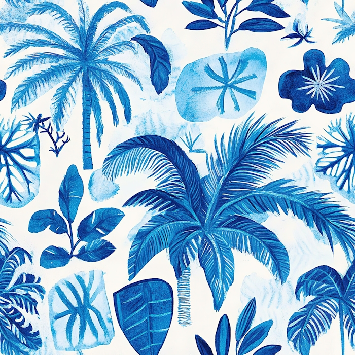 Blue Tropical Palm Leaf Wallpaper