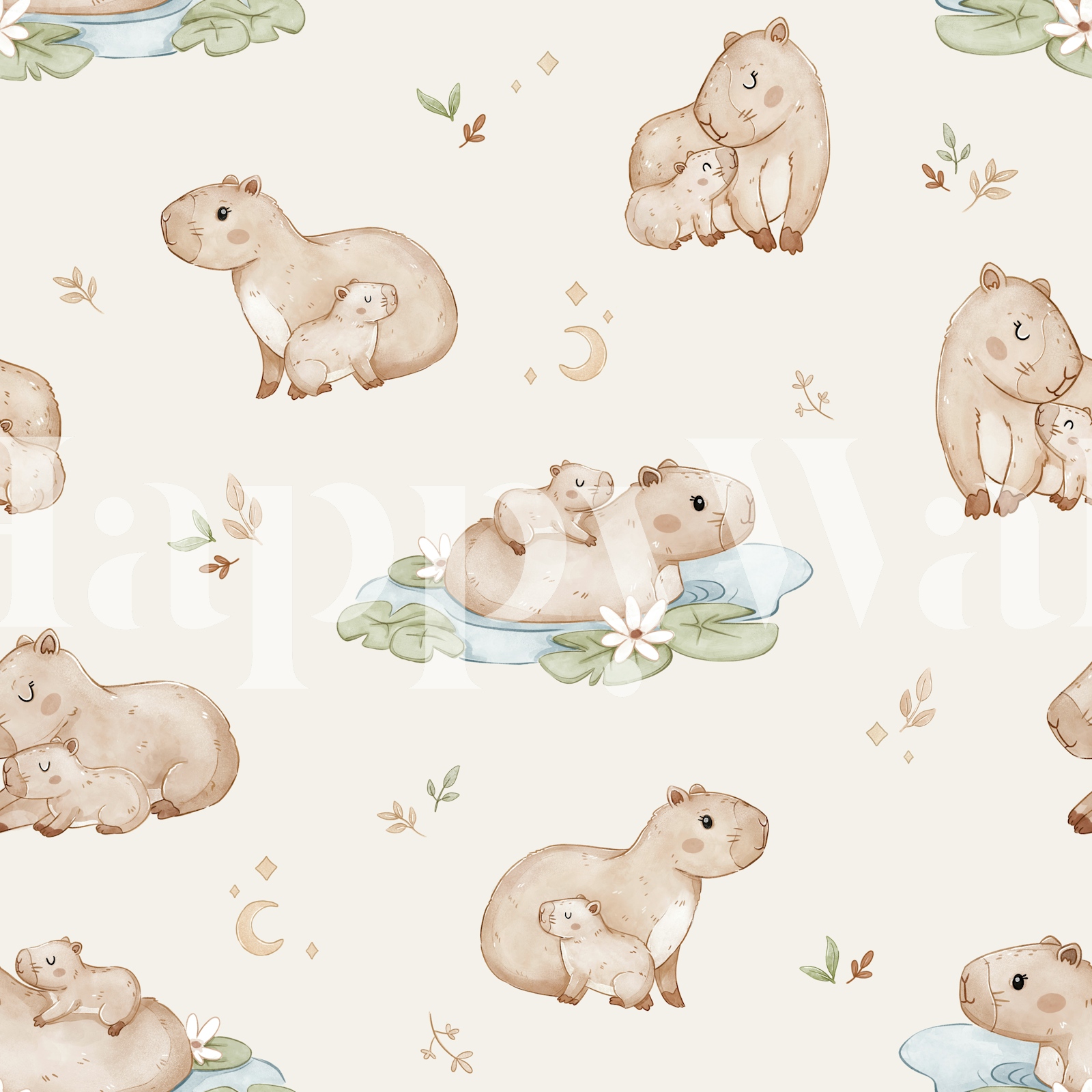 Beige Capybara Wallpaper for Nursery