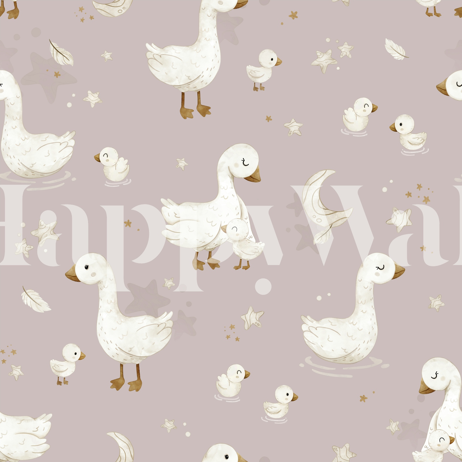 Little Geese Pink Nursery Wallpaper