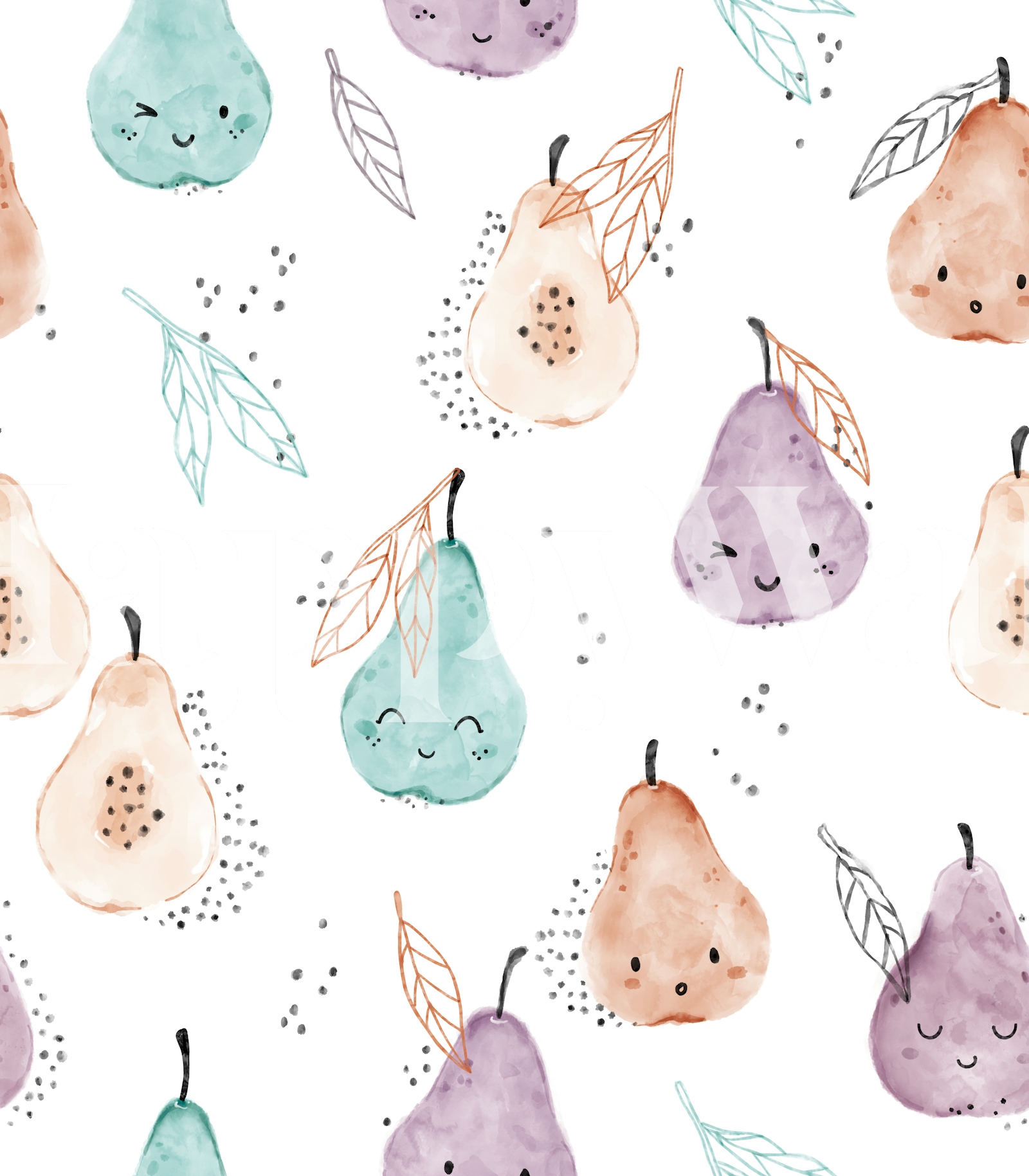 Cute Pear Fruit Wallpaper for Kids Room