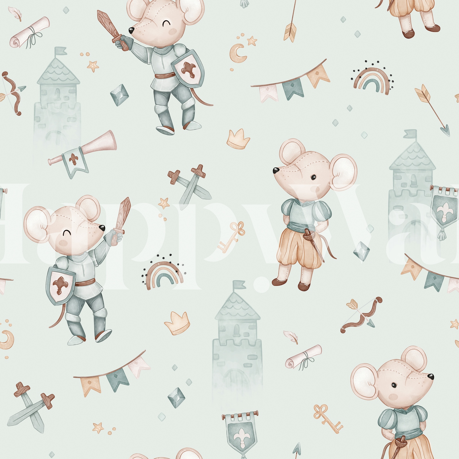 Tiny Knight - mint Wallpaper | happywall.com