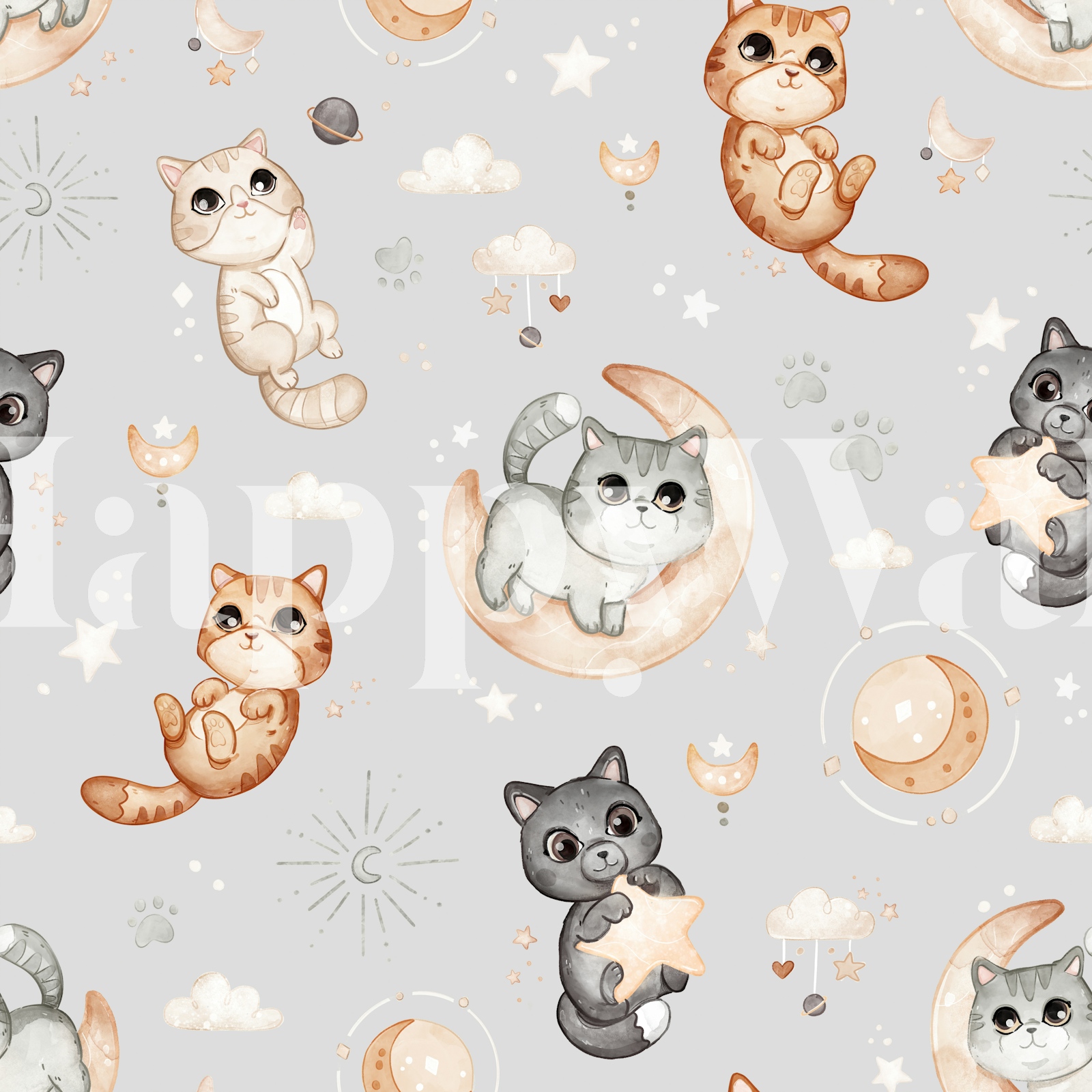 Meow-Stellar Grey Wallpaper - happywall.com