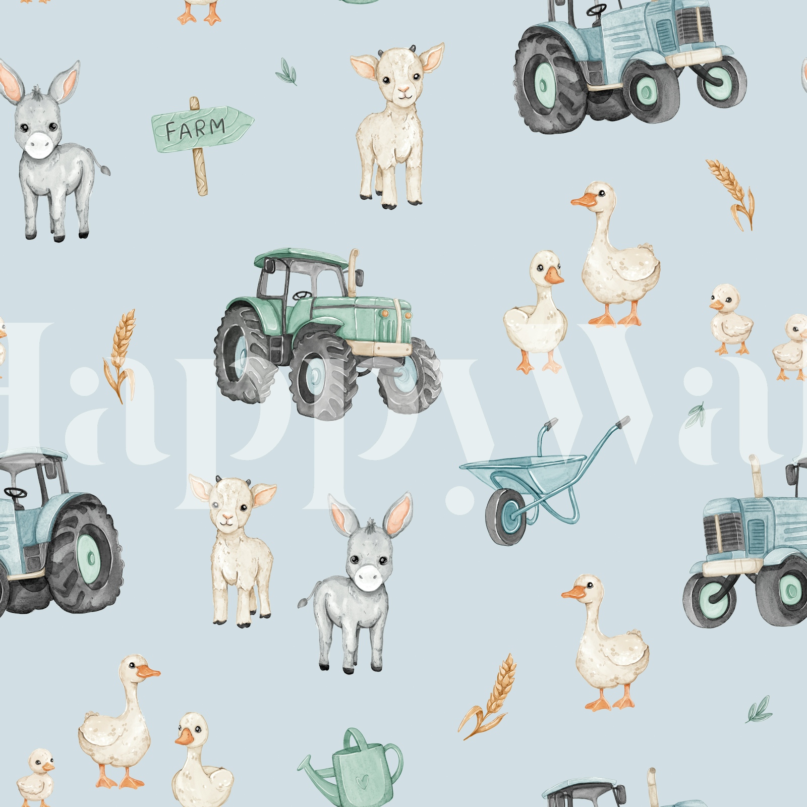 Fun At The Farm - blue Wallpaper