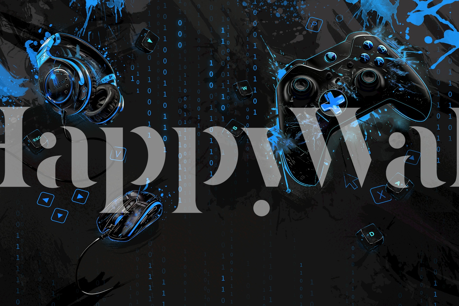 Neon Gaming Wallpaper - Blue Tech Design