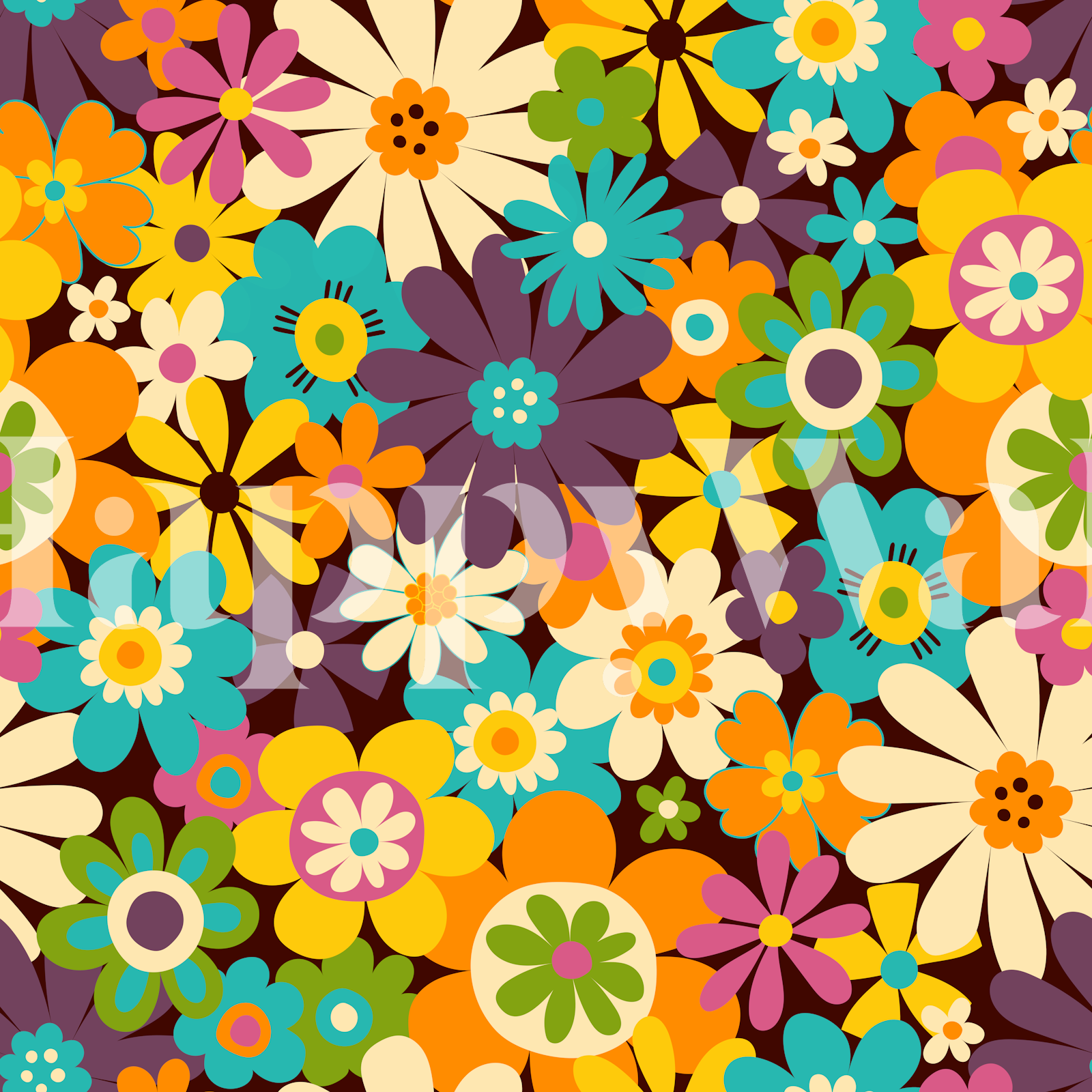 Retro Psychedelic Flowers Wallpaper | happywall.com
