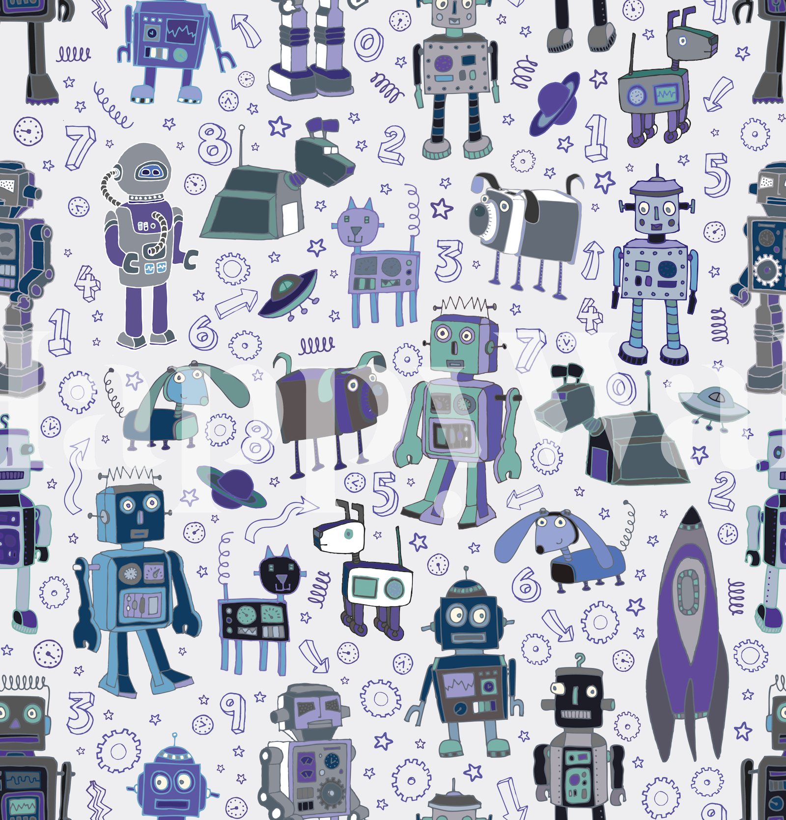 Robots in Blue and Grey Wallpaper