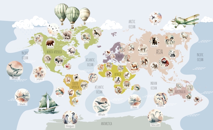 Colorful World Animal Map Wallpaper