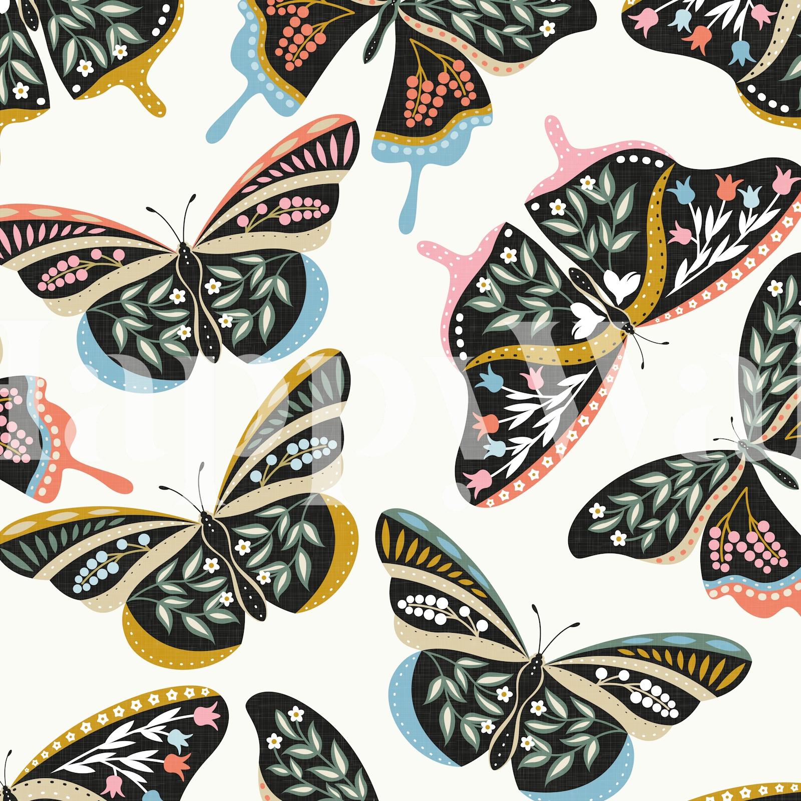 Bohemian Butterfly Wallpaper in Cheerful Colors