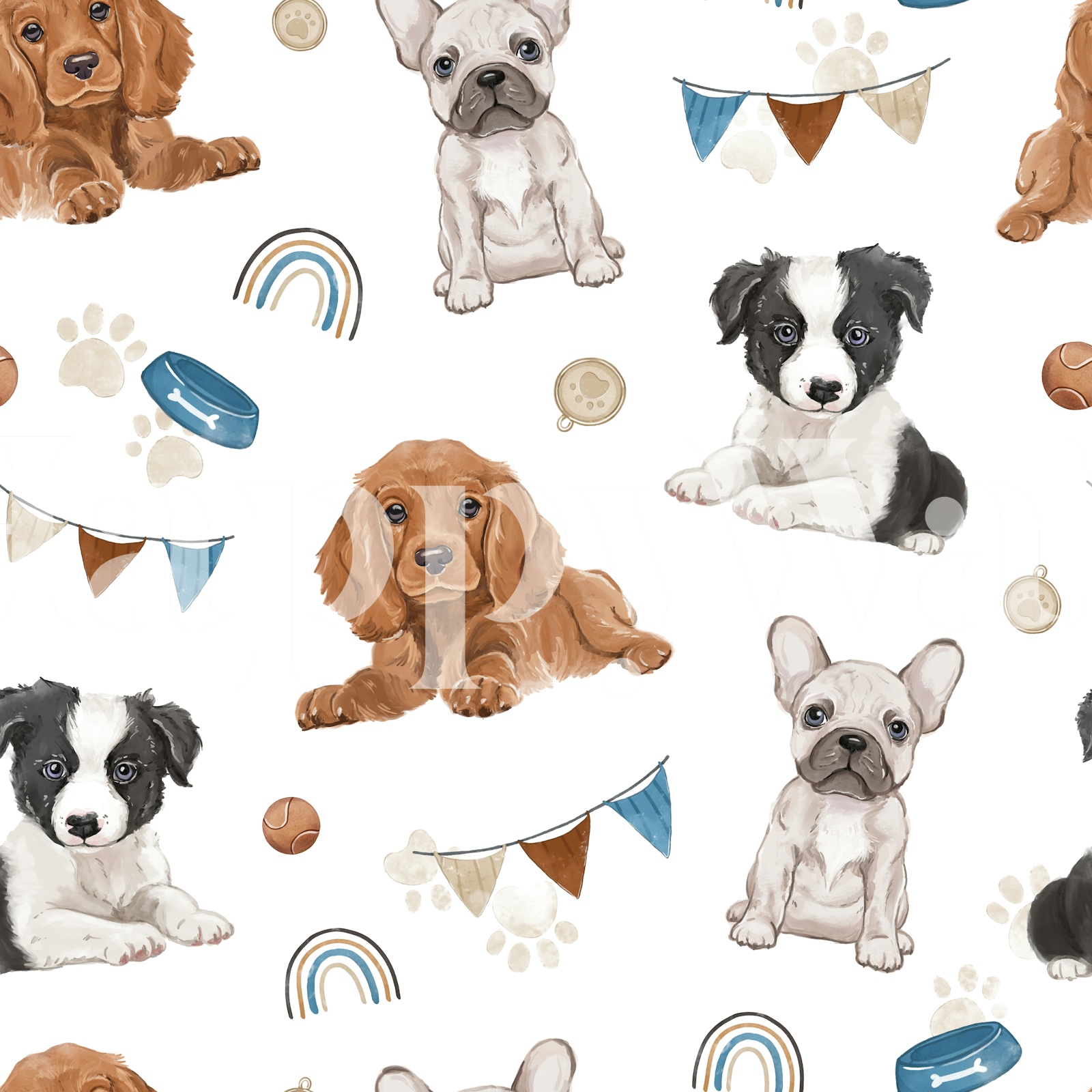 Colorful Dog Wallpaper for Nursery or Playroom