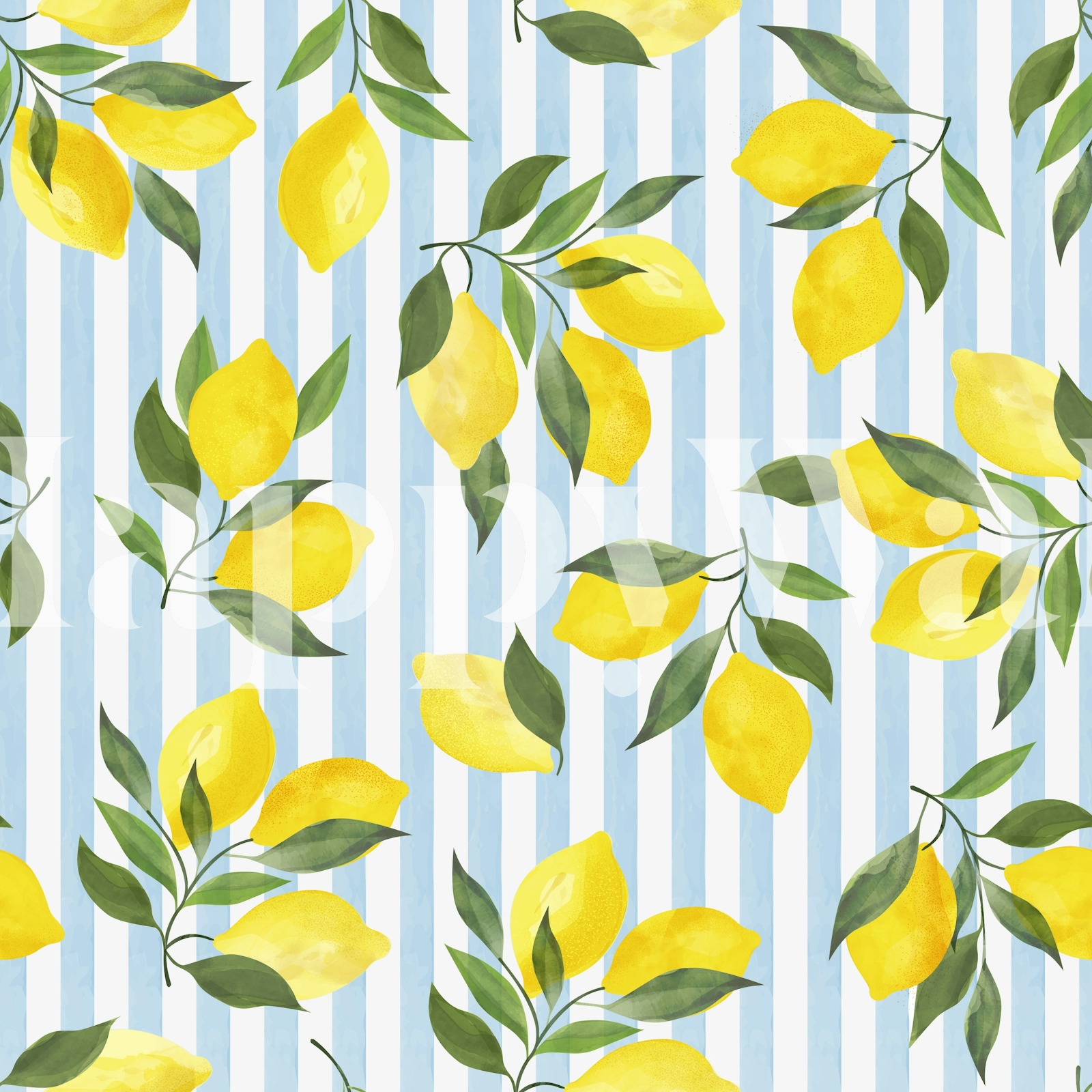 Blue Stripes with Lemons Wallpaper - Happywall