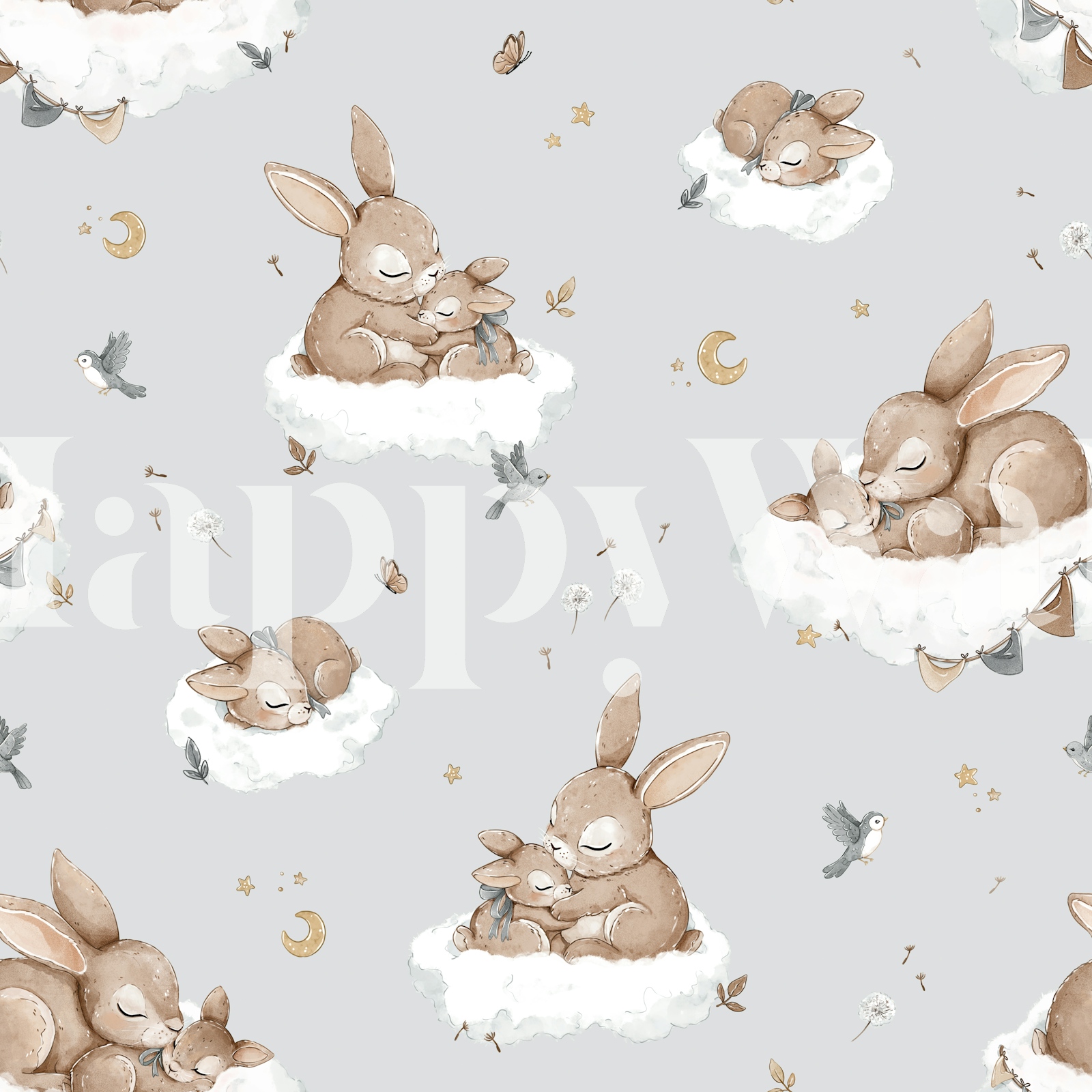 Cute Bunny Cloud Wallpaper for Nursery