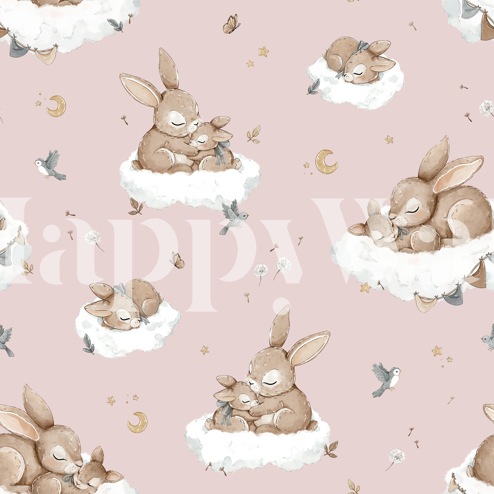 Cute Bunny Cloud Wallpaper for Nursery