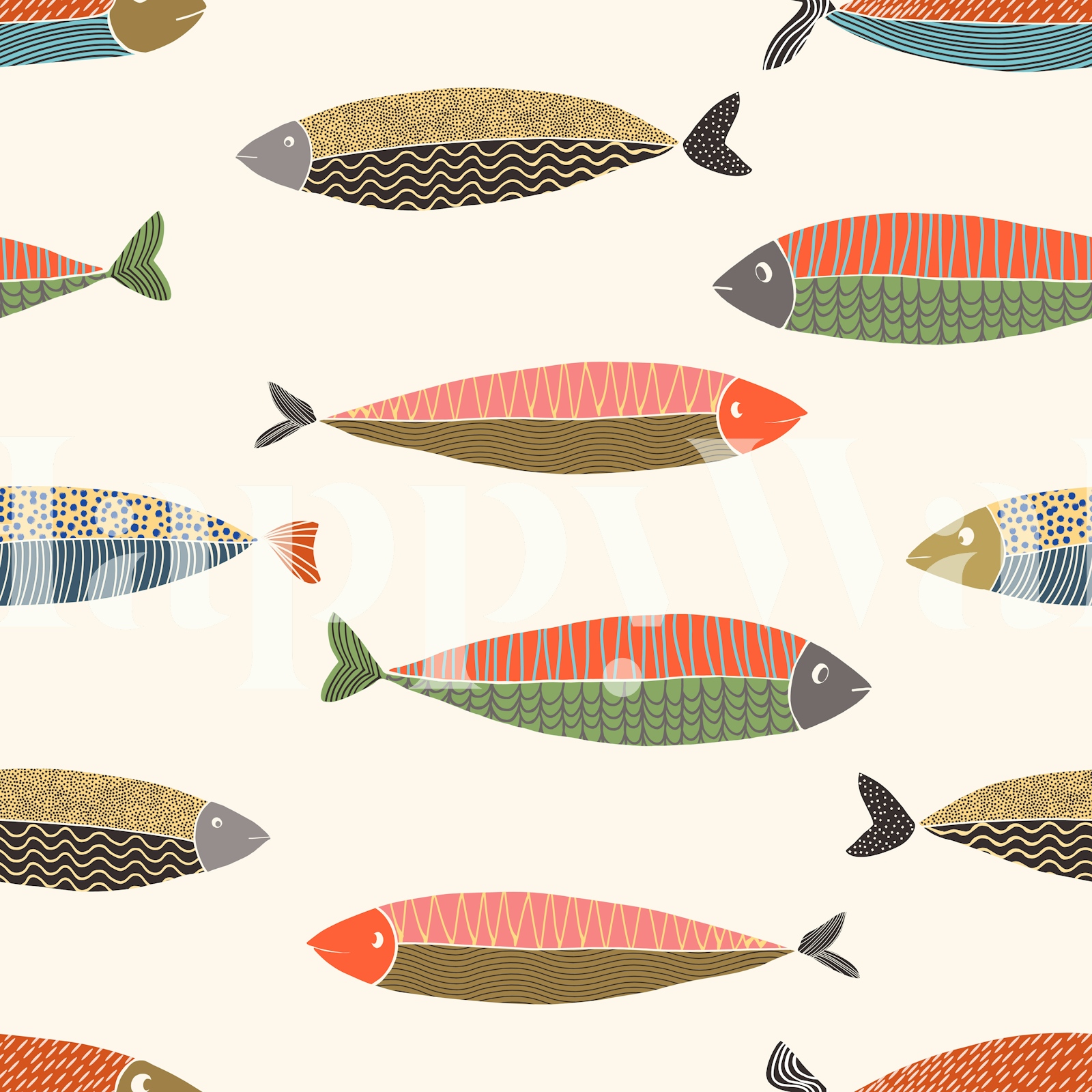 Colorful Fish Parade Wallpaper | happywall.com