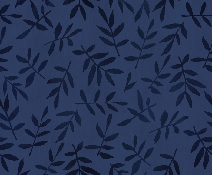 Midnight Blue Leaf Pattern Wallpaper