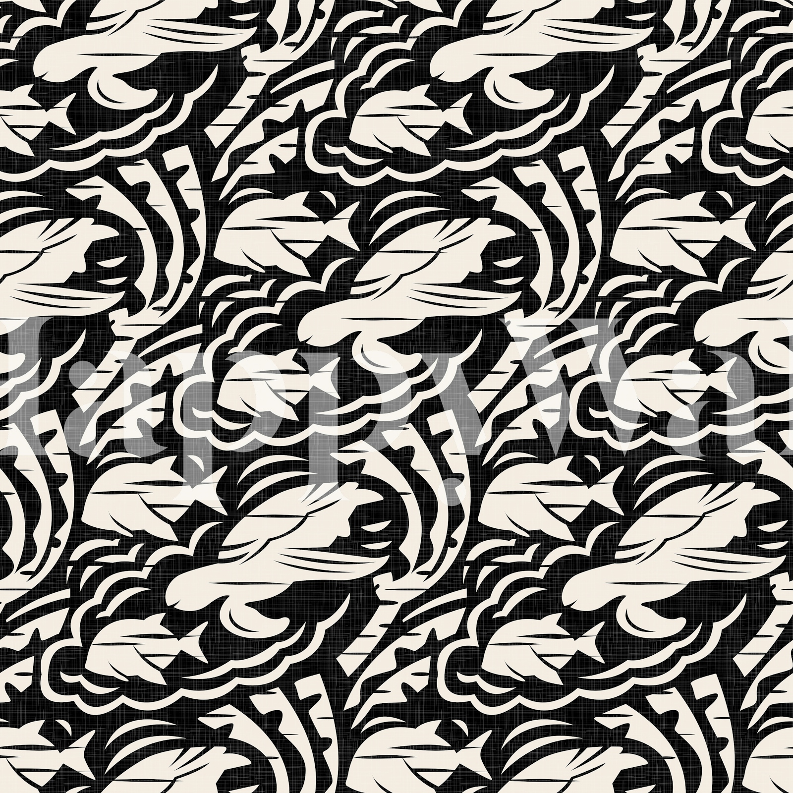 Black Hawaiian Turtle Block Print Wallpaper
