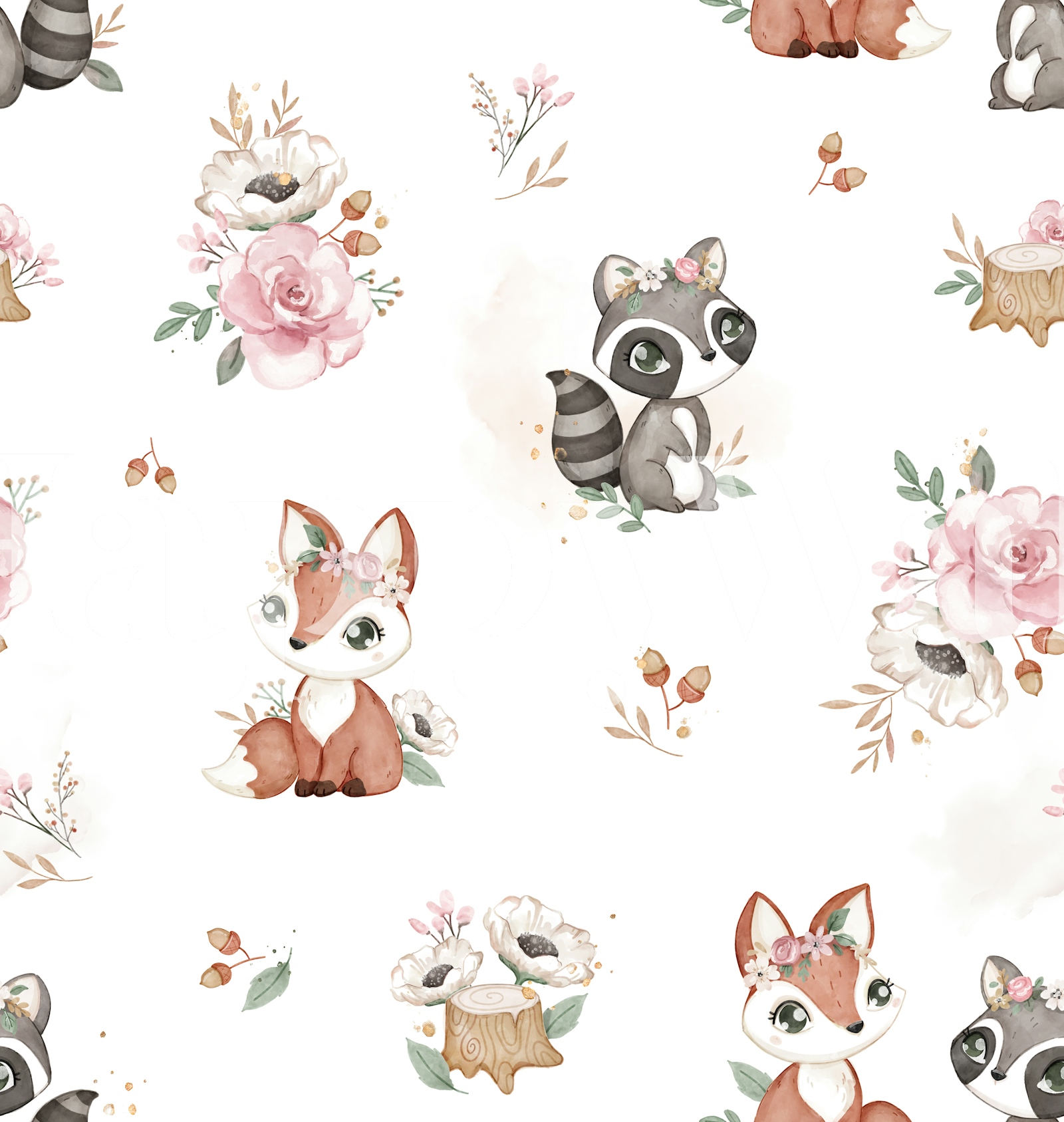 Cute Woodland Animal Floral Wallpaper