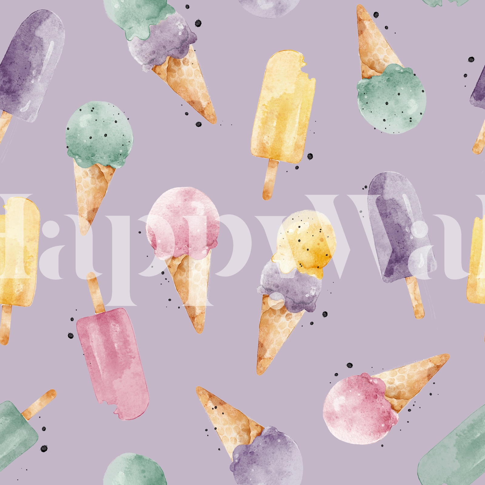 Watercolor Ice-Cream Violet Wallpaper