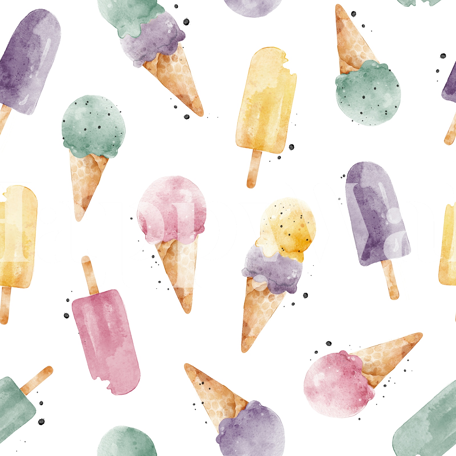 Watercolor Ice Cream Wallpaper for Kids Rooms