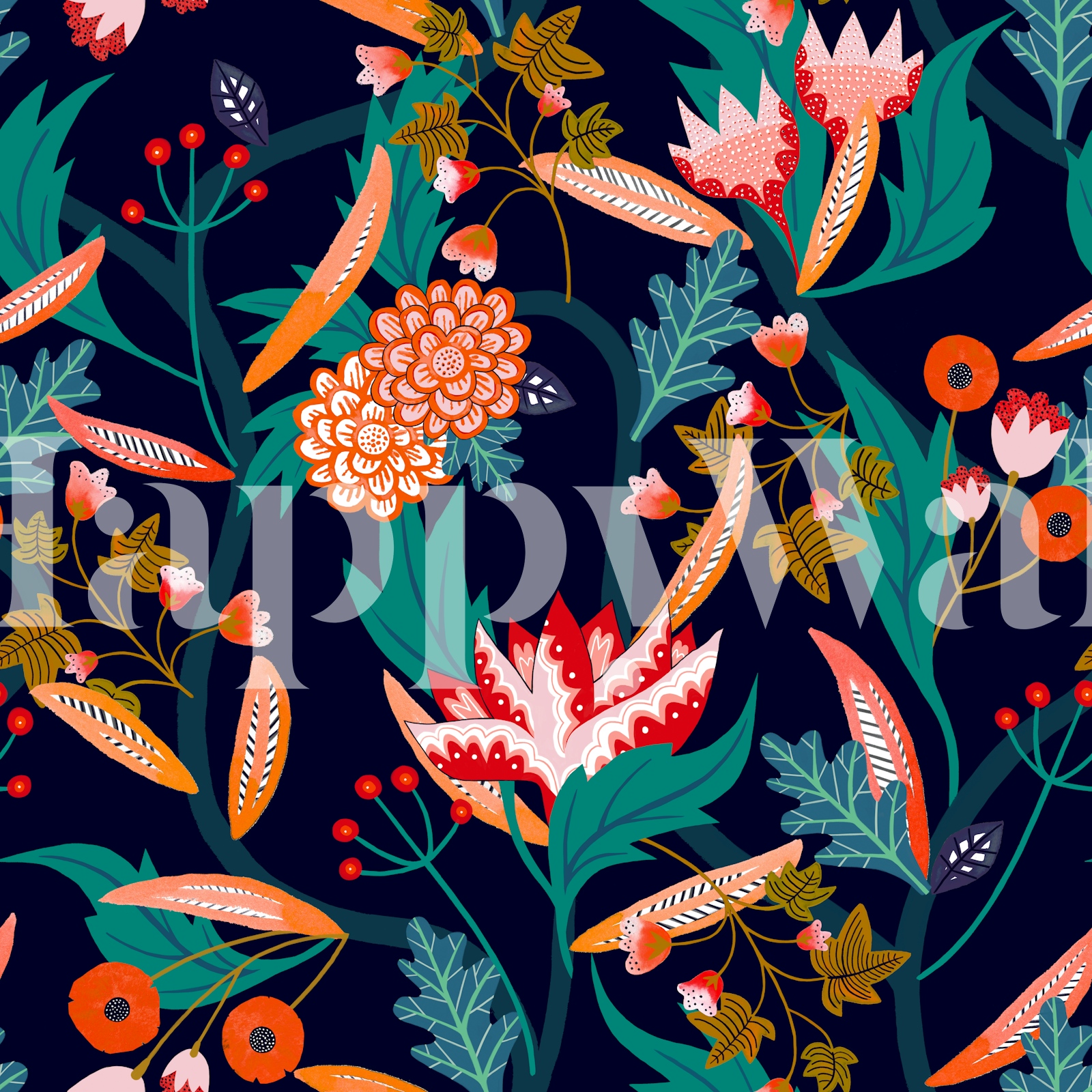 Eastern Delight - Navy Teal Wallpaper