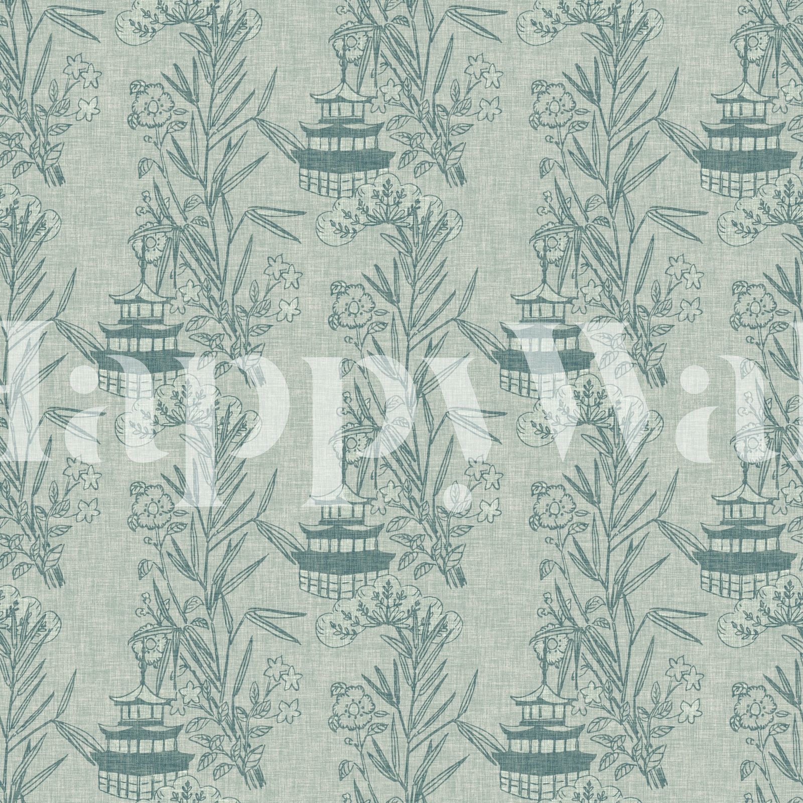 Chinese Neutral Toile with Pagoda - Happywall