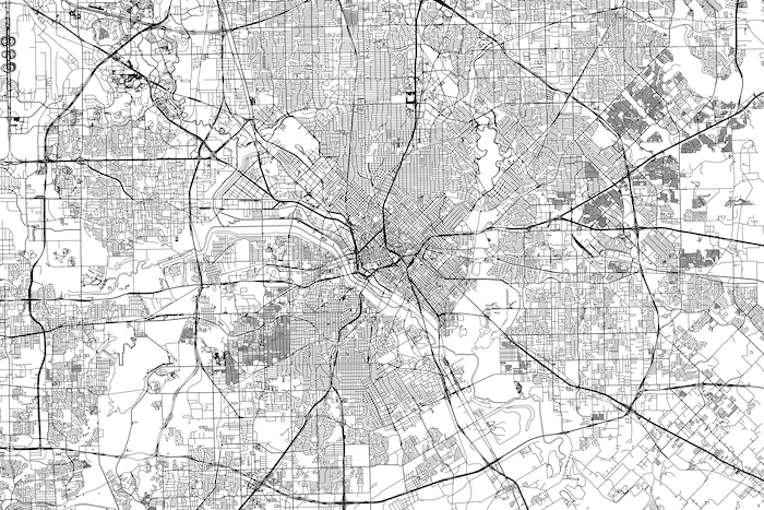 Dallas Map Wallpaper - Black and White Design