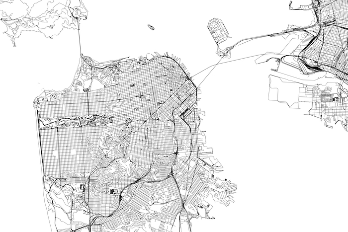 San Francisco Map Black and White Wallpaper